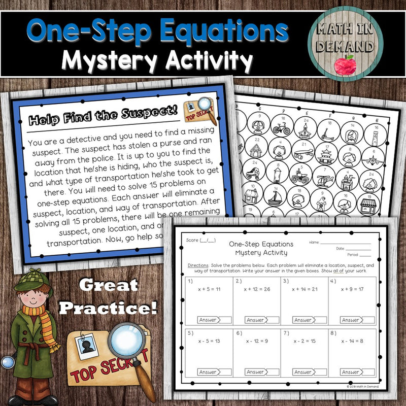One-Step Equations Mystery Activity - Math in Demand