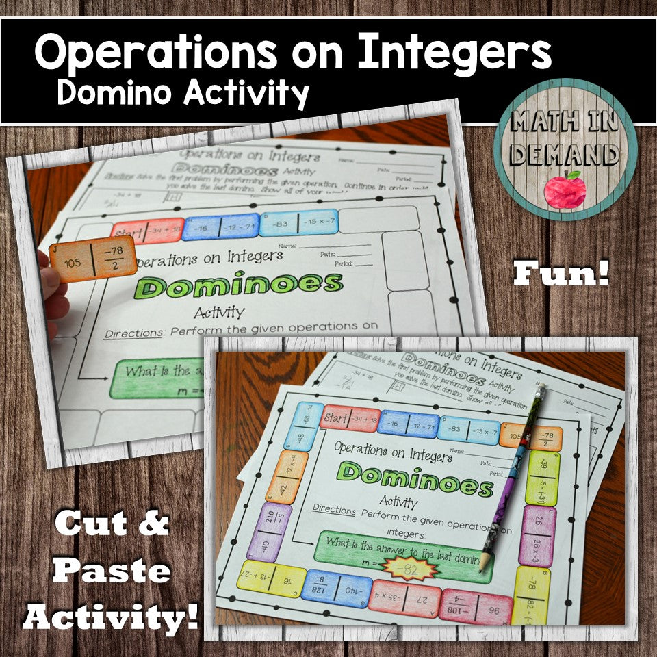 Operations on Integers Dominoes Activity - Math in Demand