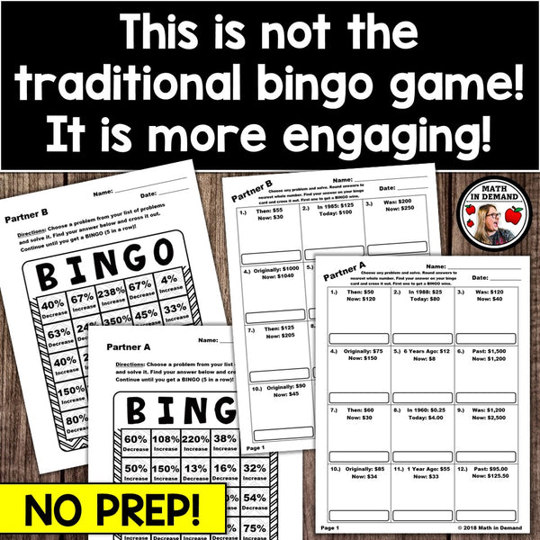 Percent of Change Bingo Partner Game - Math in Demand