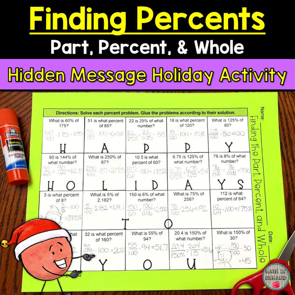 Finding Percents (Percentages) Cut & Paste Hidden Message Activity ...
