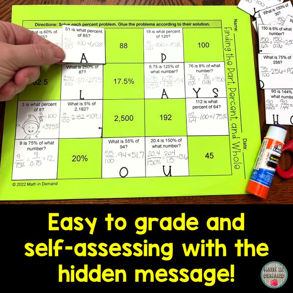 Finding Percents (Percentages) Cut & Paste Hidden Message Activity ...