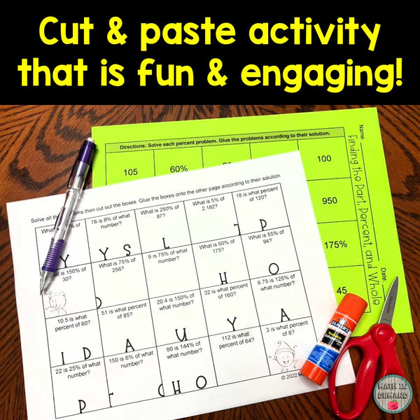Finding Percents (Percentages) Cut & Paste Hidden Message Activity ...