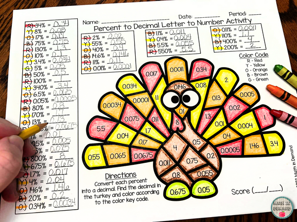 Percent to Decimal Stained Glass Activity Fall Thanksgiving Edition ...