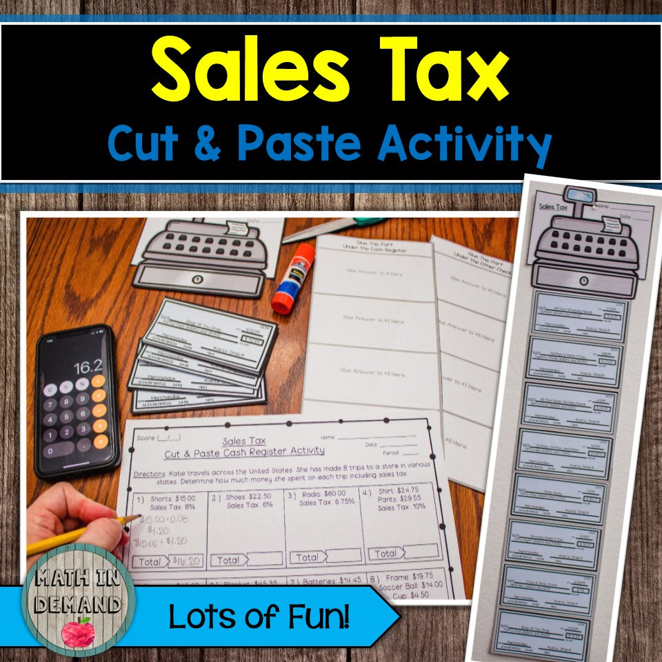 Sales Tax Cut & Paste Activity for Bulletin Boards - Math in Demand