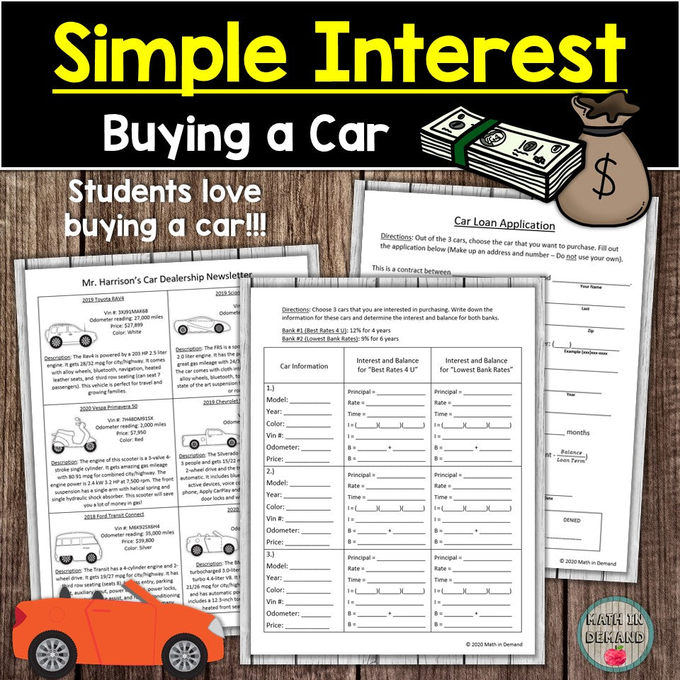 Simple Interest Activity Buying a Car - Math in Demand
