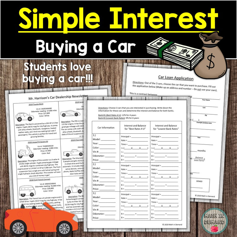 Simple Interest Activity Buying a Car - Math in Demand