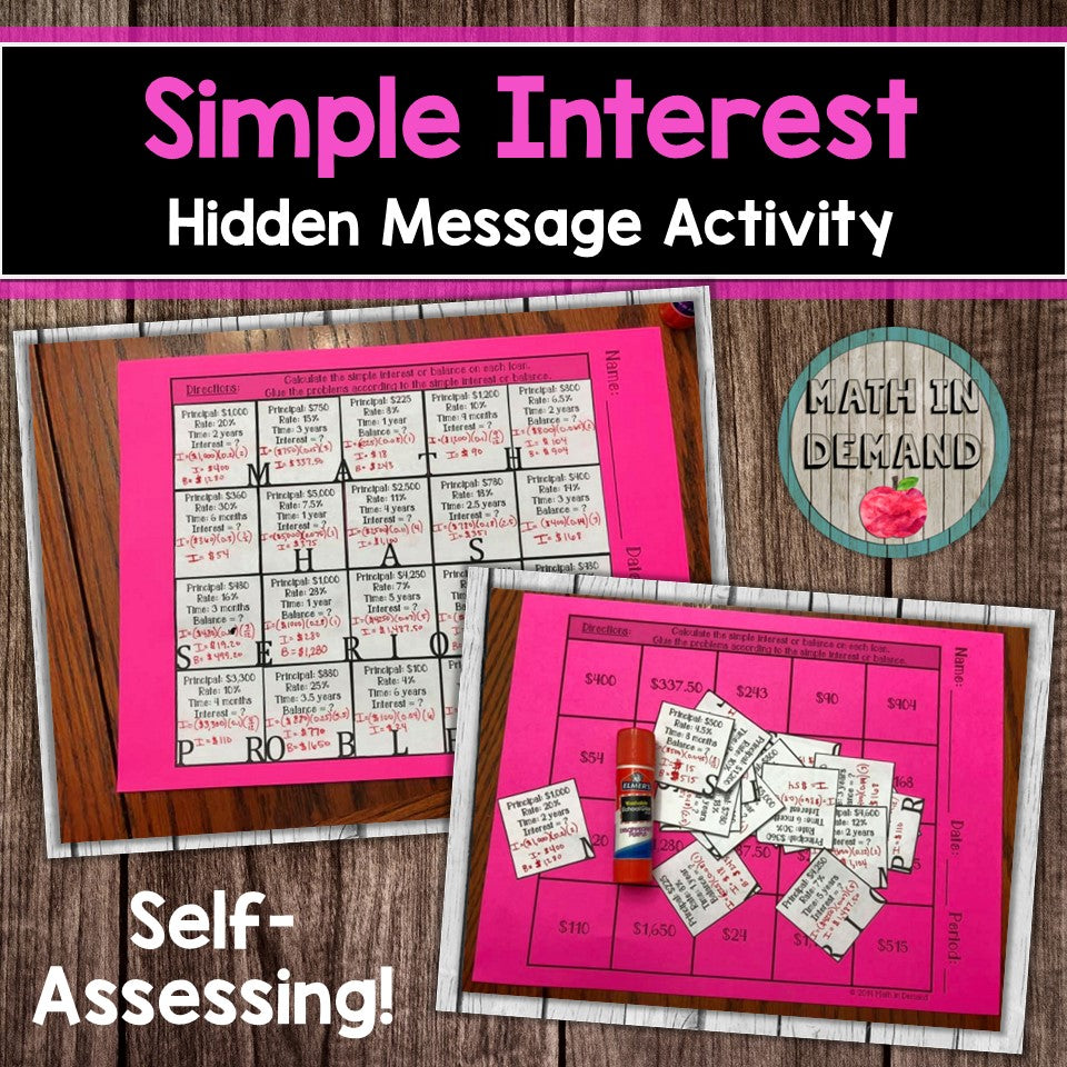 Simple Interest Hidden Message Cut & Paste Activity - Math in Demand