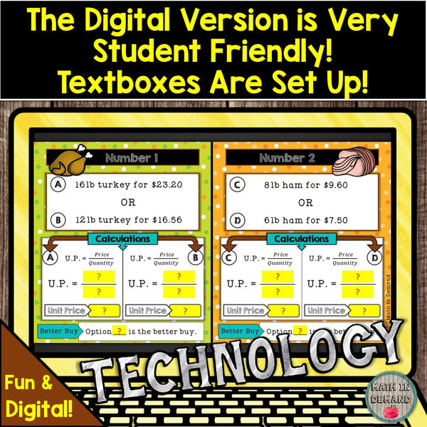 Unit Rates Thanksgiving Activity (Better Buy) PAPER & DIGITAL DISTANCE ...