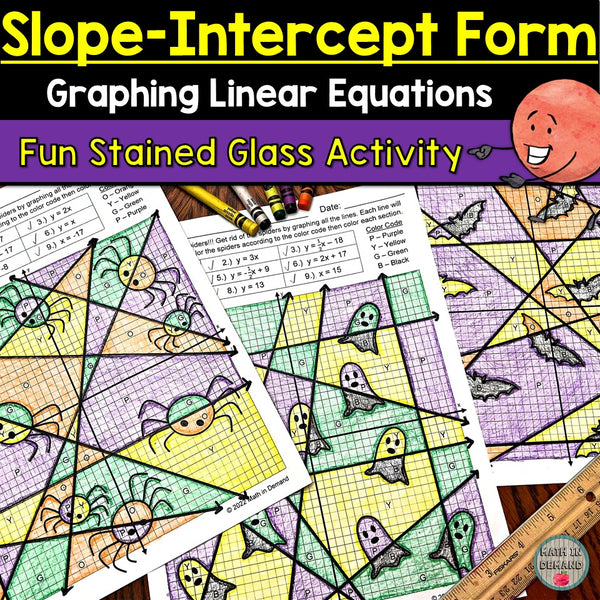Slope-Intercept Form on a Graph Halloween Stained Glass Activities ...