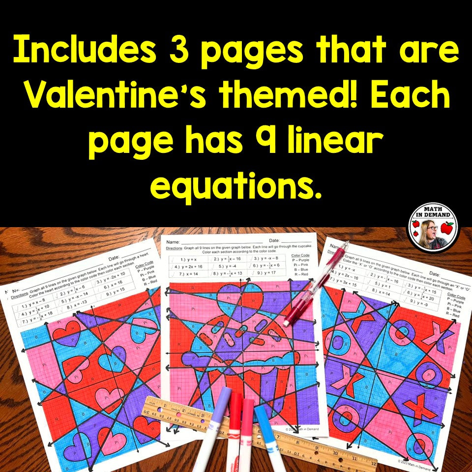 Slope-Intercept Form on a Graph Valentine's Day Stained Glass Activiti ...