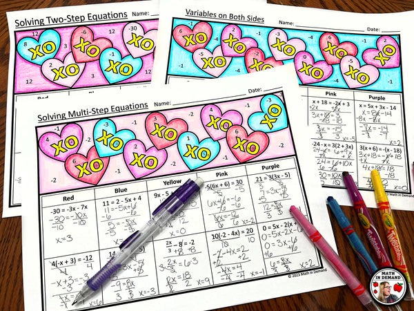 Solving Equations Coloring Worksheets (Two-Step, Multi-Step, & Variabl ...