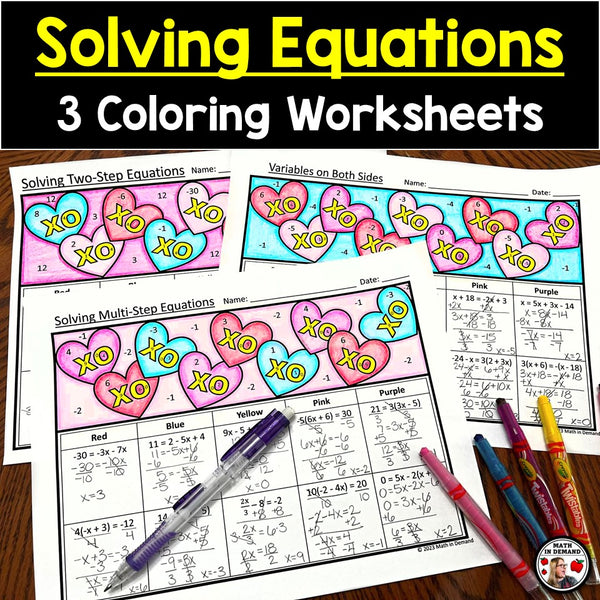 Solving Equations Coloring Worksheets (Two-Step, Multi-Step, & Variabl ...