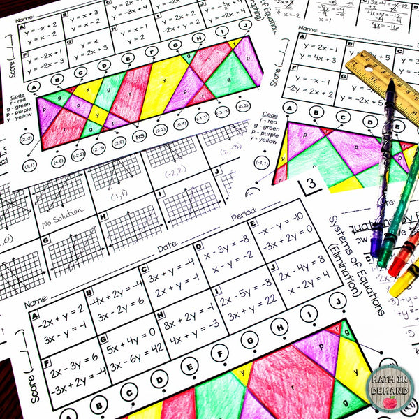8th Grade Math Stained Glass Activities Bundle (Includes 24 Engaging W ...