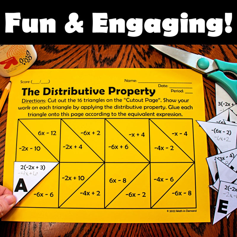 The Distributive Property Cut & Paste Hidden Message Activity - Math in ...