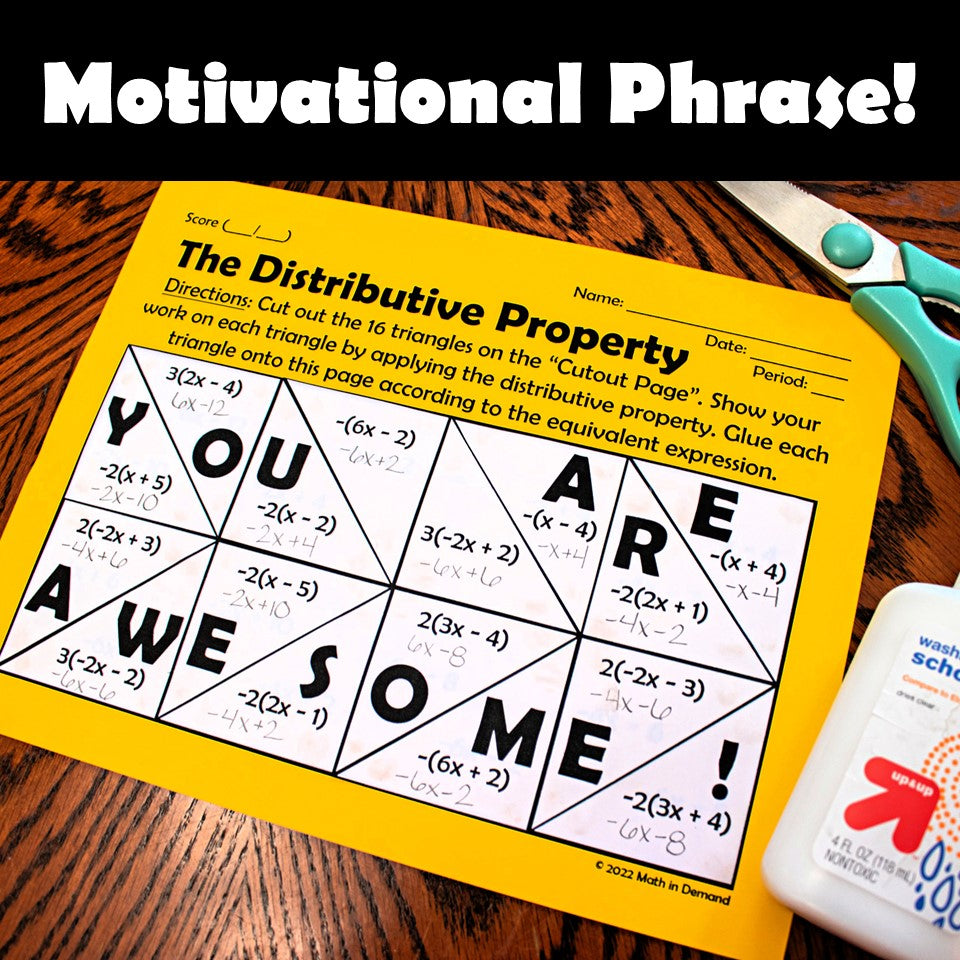 The Distributive Property Cut & Paste Hidden Message Activity - Math in ...