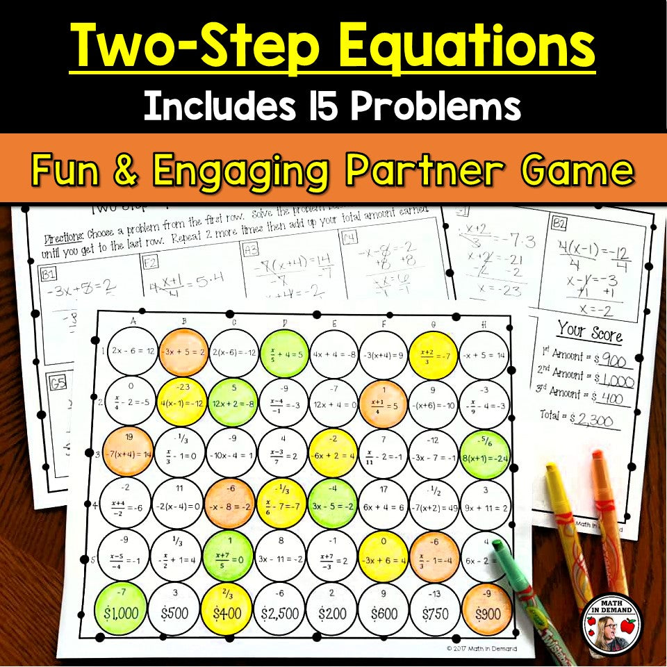 Two-Step Equations Partner Activity - Math in Demand