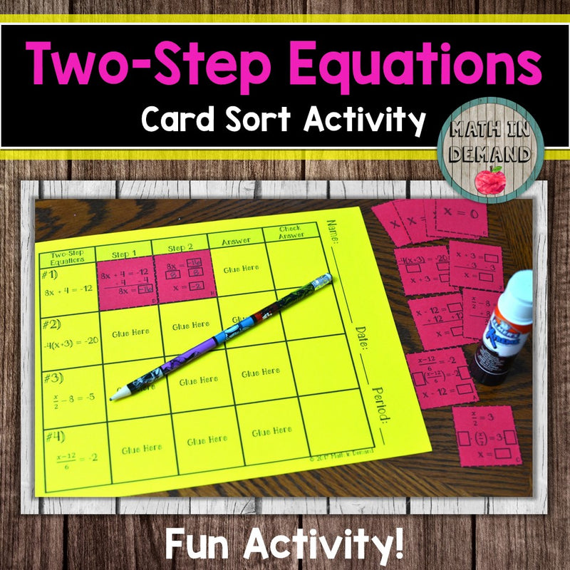 Two-Step Equations Card Sort Activity - Math in Demand
