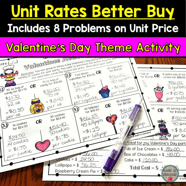 Unit Rates Valentines Activity (Better Buy) - Math in Demand