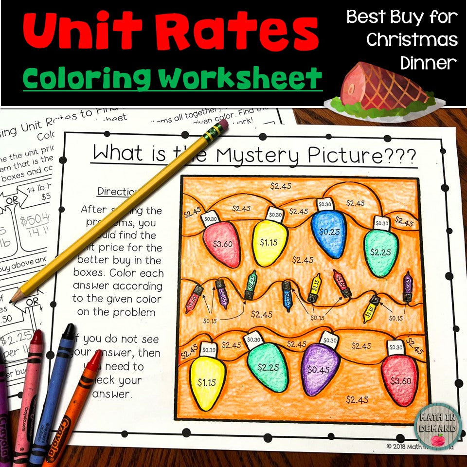 Unit Rates Coloring Worksheet (Christmas Edition) - Math in Demand