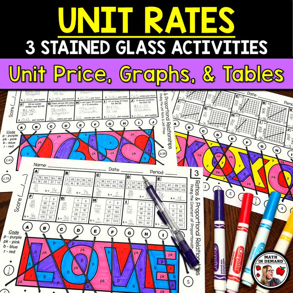 Unit Rates Valentine's Day Stained Glass - Math in Demand