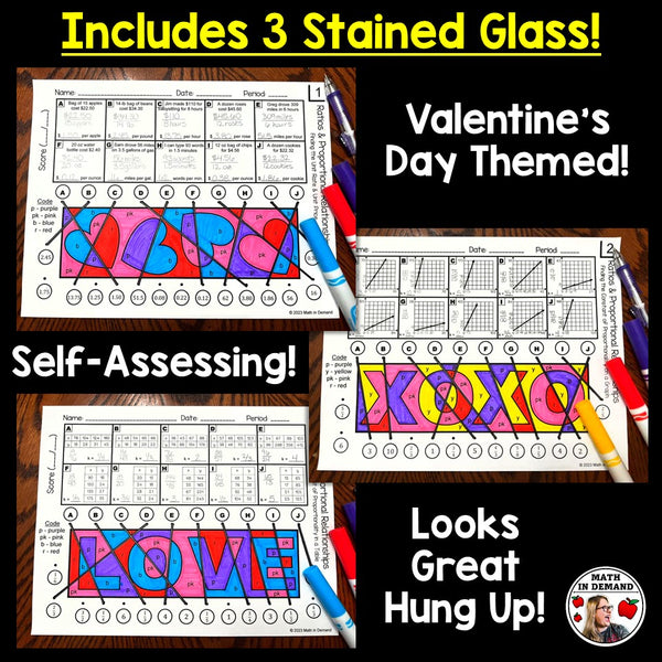 Unit Rates Valentine's Day Stained Glass - Math in Demand