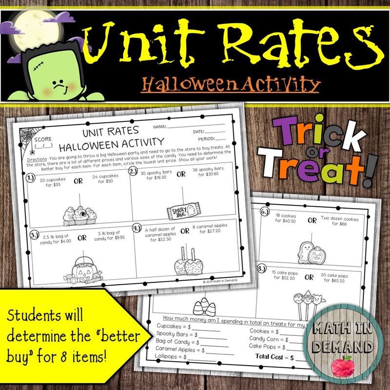 Unit Rates Halloween Activity (Better Buy) - Math in Demand