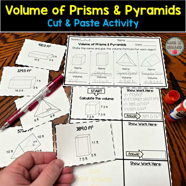 Volume of Prisms and Pyramids Cut & Paste Activity for Bulletin Boards ...