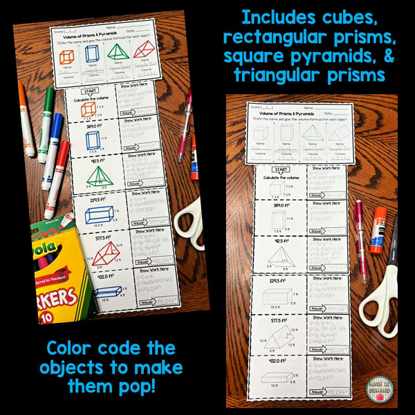 Volume of Prisms and Pyramids Cut & Paste Activity for Bulletin Boards ...