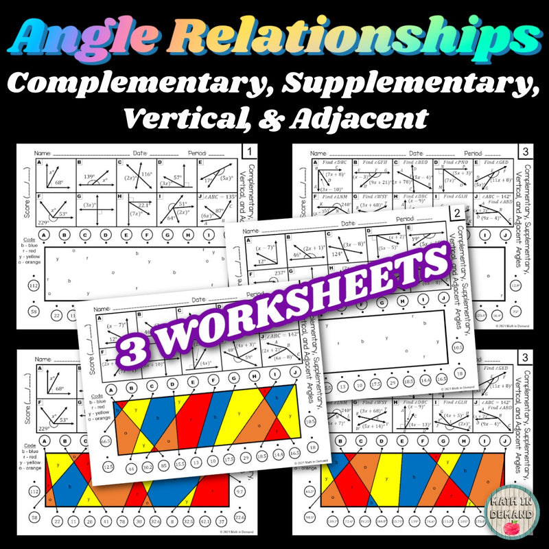 Angle Relationships Stained Glass Activity Complementary Supplementary ...