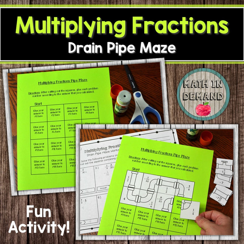 Multiplying Fractions Cut & Paste Drain Pipe Activity (Includes Negati ...