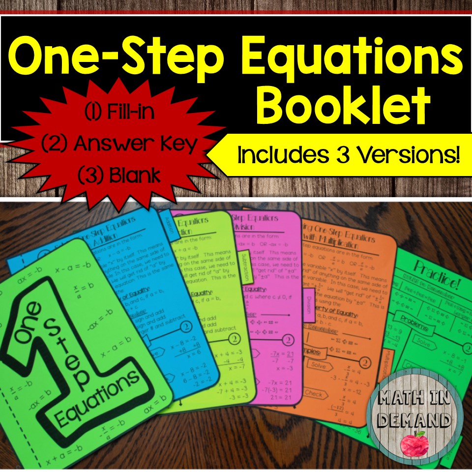 One-Step Equations Booklet (Solving One-Step Equations) - Math in Demand