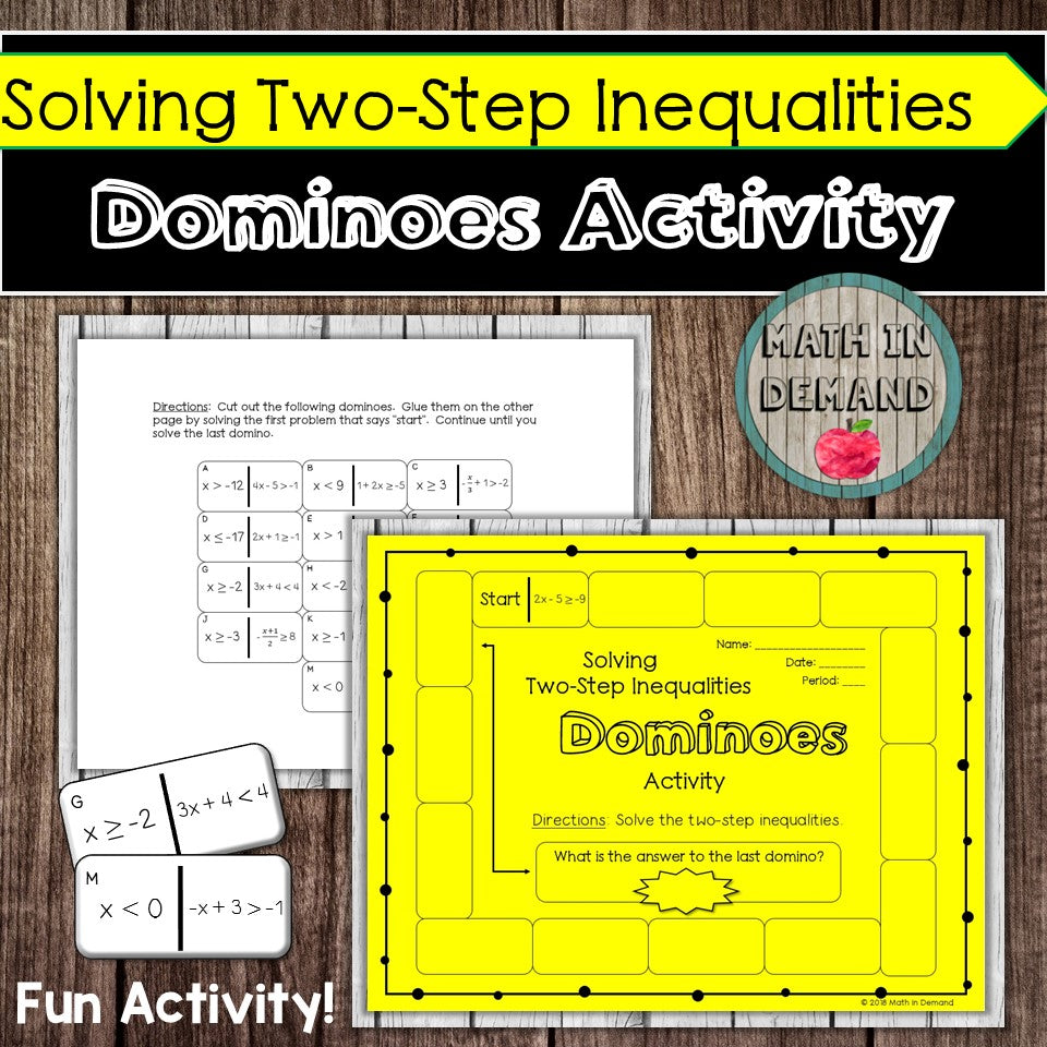 Solving Two-Step Inequalities Dominoes Activity - Math in Demand